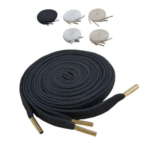 シューレース本体カラー：　ホワイト、ブラック、キナリ チップ部分：ゴールド、シルバー（金属）　重量（約）：16g 本体サイズ（約）：［1本］長120cm or 150cm　靴ひも　幅6mm 　　　　　　通常8mmタイプより細めです。靴につけ...