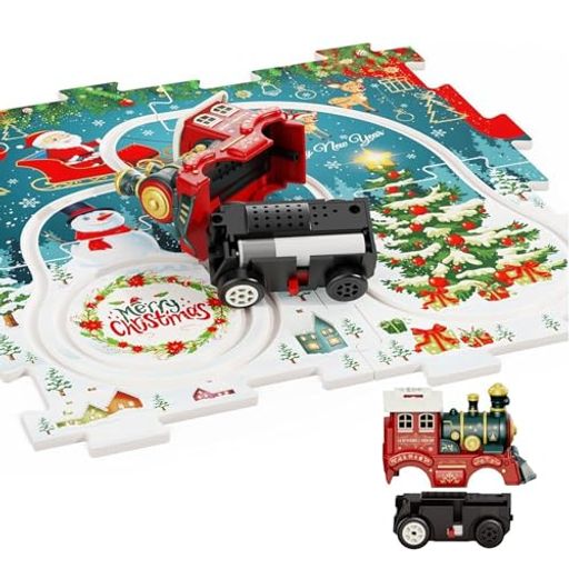 🎄【楽しいクリスマス&amp;電車レールセット】この商品はクリスマスをテーマにしたパズル電車レールセットです。サンタクロース、雪だるま、クリスマスツリーなどのデザインが施されたパズルピースを組み立てることで、電車が走行する様...