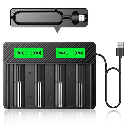 【電池充電器--全対応】HiQuickスマート電池充電器は、単1電池4本を充電可能です。また、3.7Vリチウムイオン充電式電池(18650、21700、14500、26650、18350、16340(RCR123A)、10440、17500...