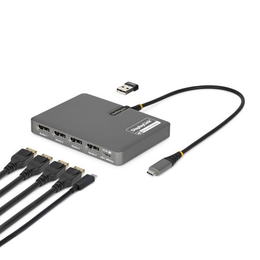 PC ハイエンドデスクトップ用4画面対応4K 60Hzアダプター:1本のUSB-Cホスト接続で、ノートパソコンから4台の4K 60Hz DisplayPortモニターに拡張できるビデオアダプター。ノートPCの充電やワイヤレスマウス/キーボー...