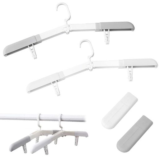 【コンパクトで持ち運び簡単】収納サイズは15x4.5cm、縮める最短サイズは25x12cm、伸ばしたサイズは39x13cm。旅行や出張、キャンプに最適な折りたたみ式ハンガーです。 【滑り止めの質感】丸みを帯びた角が広がっているので、風で衣服...