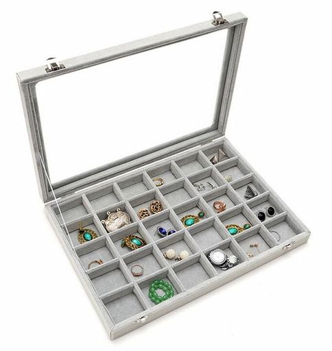 【大容量】サイズ: 35 x 24 x 5cm、区画サイズ: 5.5 x 4.5cm、約950g。1 x ジュエリー収納 ボックス 【ベルベット表面】滑らかなベロア調素材を使用しアクセサリーを保護致します、どんなアクセサリーに入れてもごあん...