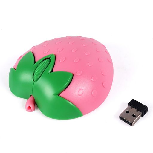 目を引くいちごのデザイン:このワイヤレスbluetoothマウスはイチゴのかわいい形にデザインされている。イチゴの種の突起を持つ表面と明るい色、そして葉っぱをボタンにしたデザインは、デスクトップやノートパソコンで特に目立つ存在で、デスクトッ...