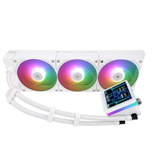 [高冷却コンビネーション]CPU水冷ラジエーターは、取り外し可能な磁気LCDスクリーンを備えたウォーターブロック、360仕様のオールホワイトナノ塗装アルミニウムフィンラジエーターポリマー保護ウォーターパイプ、標準構成の120mmPWM高性能...