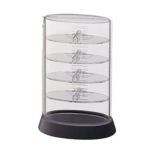 サイズ:200x115x290mm 本体重量:637g 素材・材質:本体・トレー・ベース/メタクリル樹脂(アクリル) タワー型メガネコレクションケース トレー4枚付。自由に調整可能。取り外し可。