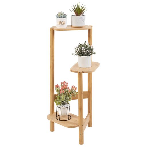 3段タイプのプランタースタンドです。棚板の高さがそれぞれ違うので、植物を飾ると部屋の中にダイナミックな立体感が生まれます。リビング、玄関やベランダなどに設置するだけで、おしゃれな空間を演出することが可能です。 天然竹素材を採用、ナチュラルな...