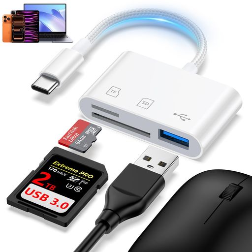 【3-in-1 SDカードリーダー】ChrisPow TYPE-C カードリーダーは3つのポートを備えており:SDカードポート(SD/SDHC/SDXC/RS-MMMC/MMMC-Microカード)、TFカードポート(Micro SD/Mi...