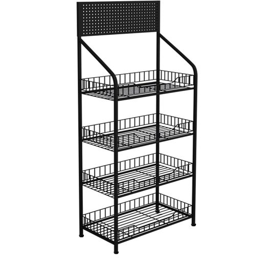 【ワイヤーバスケット4個付き】野菜や果物、季節の小物などの収納に便利なワイヤーバスケットを4つ装備。さらに、食器を置いたり、寝室に置いて小物を整理するのにも使える。 【幅広い用途】小売用スナック陳列ラックは、コンビニエンスストア、果物店、ス...