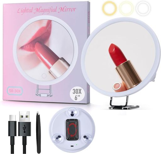 メイク 【卓上ミラー拡大鏡】:この卓上ミラーセットには強力な30倍拡大鏡、ピンセット、鼻毛ハサミが含まれています。コンパクトボックス入りで旅行時の携帯に便利なのはもちろん、鏡卓上として日常使いにも最適です。30倍の拡大鏡により、お毛穴や細か...