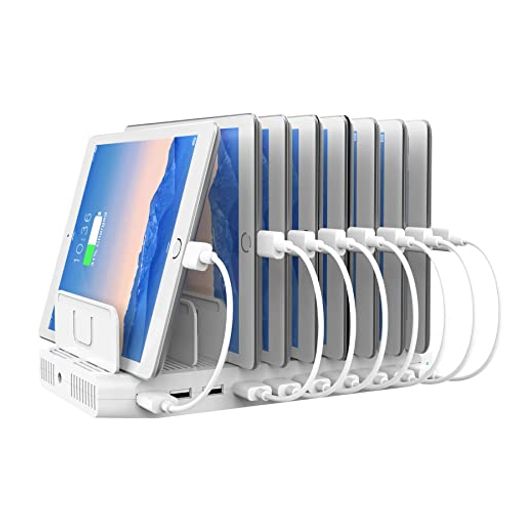 【10台同時充電タイプ】付属の仕切り板(高い板5枚+低い板6枚)で最大10台のモバイル機器をキレイに置けます。スマートIC内蔵で充電中、USBデバイス端末に適した最適な電圧を自動的に調整できます。iPadなら最大で8台まで充電できます。 【...