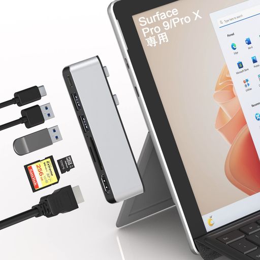 💜【最新型SurfacePro9専用USBハブ】コネクタ-入力:USB3.1ポートx1+USB3.1ポートx1。コネクタ-出力:4K@30HzHDMIポート+2xUSB3.0ポート+USB-CThunerbolt4(ディスプ...
