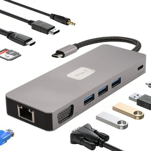 ✅【11-in-1 ドッキングステーション】マルチポート usb c ッキングステーションは11つのポート(1Gbps RJ45イーサネットポート+4K HDMI ポート+1080P VGA+DP投影ポート+3*USB 3.2 A データ送...