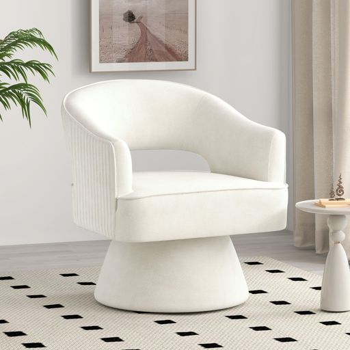 [360度回転機能]このミッドセンチュリーモダンなチェアは360度自由回転機能を備えており、座り姿勢や向きを簡単に変えることができます。クッション張りの座面は安定性と快適さを保証し、厚手のベースにより座面が安定し適切な高さを維持します。 [...