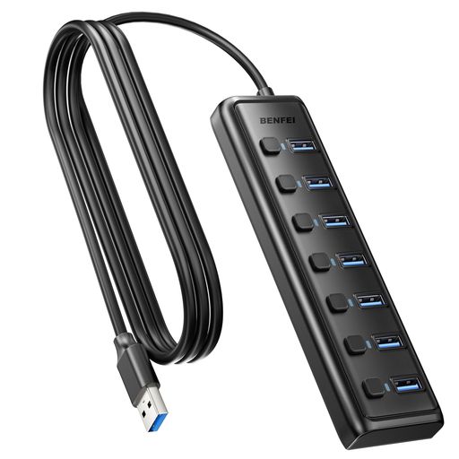 【7ポートUSB大拡張】ノートPC/PCにUSB 3.0ポートを7つ追加(1右向き矢印7ポート拡張)。フラッシュドライブ、マウス、キーボード、プリンター、その他のUSB周辺機器の同時接続に対応。USB 2.0/1.0デバイスとの下位互換性あ...