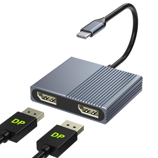 【USB-C to デュアル DisplayPort 変換アダプタ】USB Type-Cコネクター搭載したパソコンやタブレットの映像信号を変換し、DisplayPortコネクター搭載のディスプレイに4K画質で映像と音声を出力できる映像変換ア...