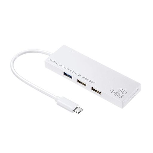 USB3.1/3.0x1ポート、USB2.0x2ポートのコンボハブにSDカードスロットとmicroSDカードスロットが付いた便利なハブです。 Type-Cコネクタ搭載で、Type-Cポートを搭載したパソコンなどで使用できます。 ワイヤレスマ...