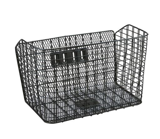 *カゴ上部サイズ(内寸):(約)横幅450 mmx奥行280 mm *カゴ底面サイズ(内寸):(約)横幅420 mmx奥行210 mm *カゴ高さ(内寸):(約)前290 mm/後ろ240 mm *カゴ材質:鉄(スチール製) *カラー:ブラ...
