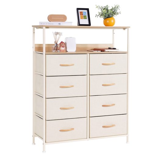 【優れた収納力】広口でたっぷり入る大容量布製4段8杯チェスト。CDやアクセサリーなどの小物はもちろん、バスタオルや厚みのある洋服も余裕。お子様のおもちゃ箱としても大人気。 【暮らしに馴染むシンプル設計】温もりを感じるベージュ色が新登場!中身...