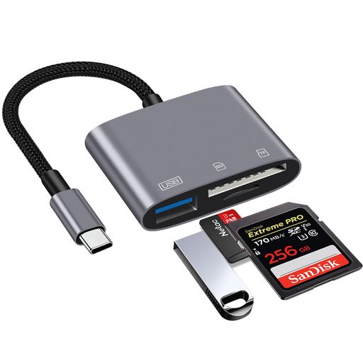 【3-in-1カードリーダー】この三合一のTypeCSDカードリーダーは、1つのSDカードポート、1つのTFカードポート、1つのUSBポートを備えています。マルチ機能のSDカードリーダーで、PCやアプリなどの複雑な設定は必要ありません。写真...