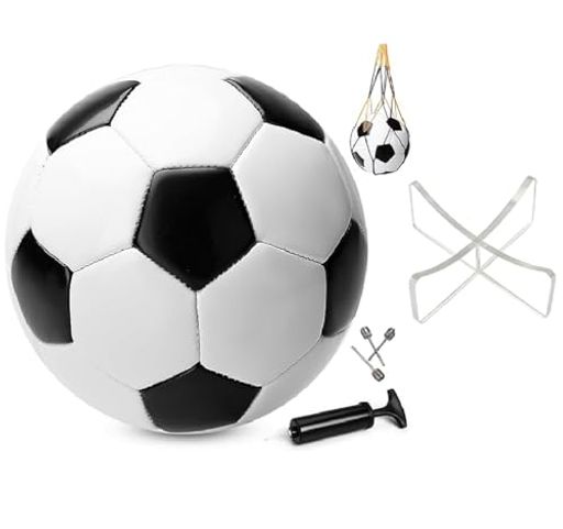 商品仕様:素材:PVC製 、セット内容:1セット(サッカーボール+空気入れ+ エアノズル+ 収納ネット+ ボール台座 )。サッカーボールサイズ:直径21.5cm(5号)。ボール台座サイズ:直径8.9cm*高3.3cm。 上質な素材:本品は、...