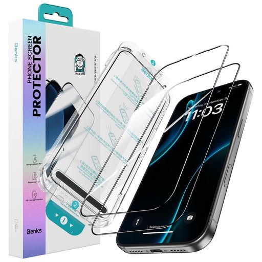 【9H硬度強化ガラス|画面をしっかり保護】BENKS iPhone 17 Pro用ガラスフィルムは、9H表面硬度の強化ガラスを採用。鍵や硬貨などによる擦り傷から画面を守り、日常使用での衝撃や摩耗を軽減します。飛散防止加工により、万が一の破損...