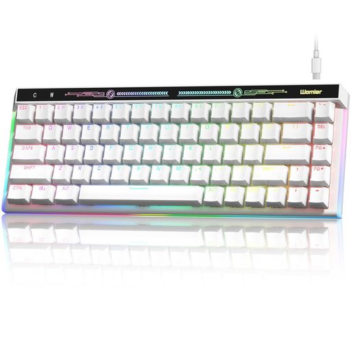【65%コンパクトデザイン】Womierの有線ゲーミングキーボードは、デスクスペースを節約できるコンパクトなミニデザインを特徴としています。新しいライトストリップで照らされたキーボード、独立した矢印キー、数字キーなしを備え、ゲームやオフィス...