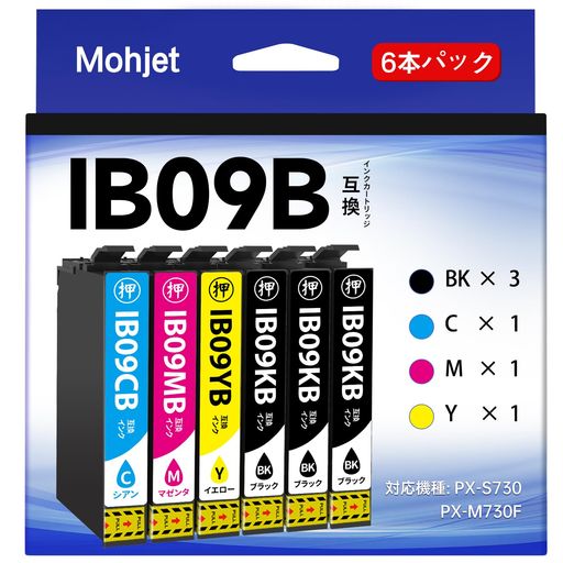 【対応機種】エプソンプリンターPX-M730FPX-S730に適用します。 【商品仕様】互換インクカートリッジIB09CL4BIB094色6本パック:IB09KB(ブラック)3本/IB09CB(シアン)1本/IB09MB(マゼンタ)1本/I...