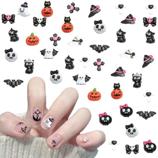 【パッケージ】ハロウィンネイルパーツ90個セット。 【素材】高品質の樹脂素材、絶妙な仕上がり、優れた品質で作られています。丈夫で耐久性があり、長寿命です。 【豊富な種類】ネイルパーツはさまざまなスタイルがあります。カボチャ、幽霊、頭蓋骨、コ...