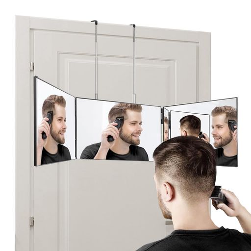キャンプ 【360°パノラマ3ウェイミラーで完璧な視界】3方向ミラーを広げると、セルフヘアカット、スタイリング、メイクなどの360°フルビューを体験できます。 あらゆる角度からクリアな外観を与えるように設計されたこのセルフカットミラーとシェ...