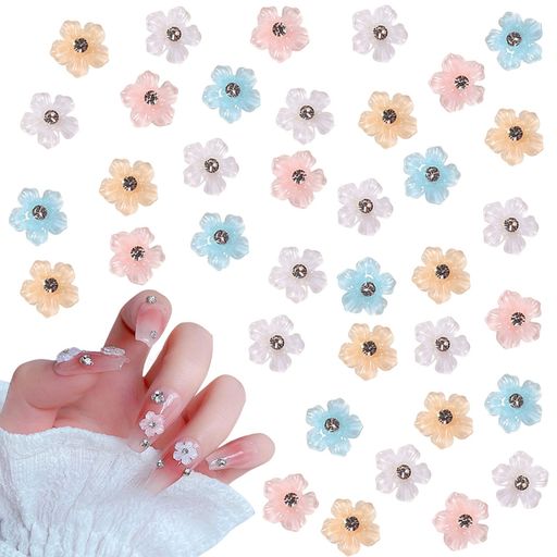 【パッケージ】ネイルパーツ花60個セット。サイズ:8*8mm 【高品質素材】3Dネイルパーツは高品質の樹脂素材で作られており、ラインストーンが象嵌されており、表面は滑らかで太陽の下で輝きます。ゴージャスなネイルアートデコレーションを作成しま...