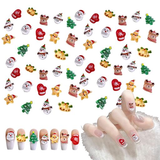 【クリスマスネイルパーツ】サンタ、雪だるま、クリスマスツリー、トナカイ、ベルなどさまざまなネイルパーツを揃っています。見た目が可愛くてお洒落で、クリスマスネイルアートに最適です。 【高品質の素材】ネイルパーツは樹脂素材を採用して、耐久性があ...