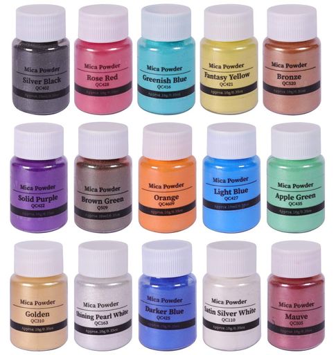 【高品質のマイカパウダーセット】クラフトレジンマイカパウダー10g/0.35oz各15本.工芸品やプロジェクトのための15種類の樹脂カラー顔料から染顔料を選択してください。(15色入り:サテンシルバーホワイト、ファンタジーイエロー、オレンジ...