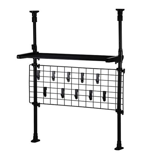 製品サイズ:(約)幅67x奥行26x高さ71~121cm、製品重量:(約)1.7kg 素材・材質:パイプ・ネット/鉄(エポキシ樹脂塗装)、樹脂部/ABS樹脂、すべり止め/PVC、耐荷重:(約)全体で10kg 生産国:中国 フック10個付 工具不要