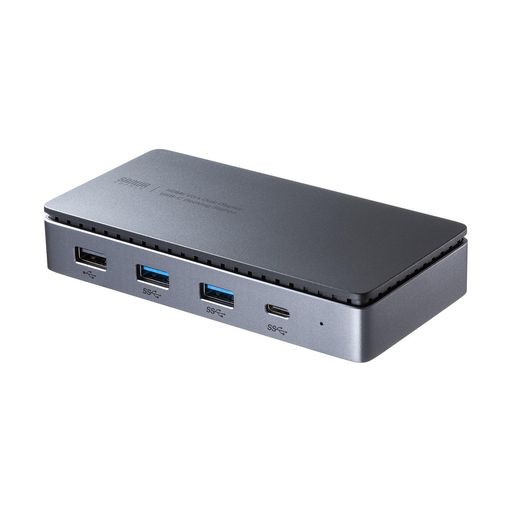 USB Type-Cケーブル1本でディスプレイ最大2台へ映像出力ができる、HDMIとVGAの映像出力端子を搭載したコンパクトなUSB Type-Cドッキングステーションです。 VGA映像端子を備えているので、HDMI端子のないディスプレイへ...