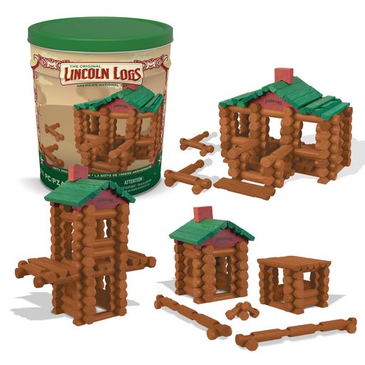 LINCOLN LOGS - 100th Anniversary Tin - 111 All-Wood Pieces - Ages 3+ Construction Education Toy 111 pieces