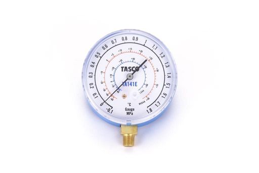 R134a、R404A飽和温度目盛り 圧力範囲:-0.1~1.8MPa ゲージ外径:80φ(目盛り盤:75φ) ゲージ取付ネジ径:1/8NPT 振動吸収機能付