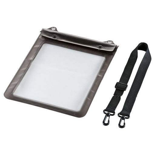 サイズ:内寸(参考収納寸法)/W192xD20xH275mm 外寸/W250xD5xH335mm ストラップ長さ/約55~100cm 重量:約85g 10.1インチまでのタブレットをケースに入れたまま操作できます。 プールやキッチン、お風呂...