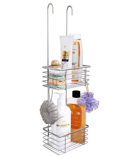 大きさ:高さ61cmx幅19cmx奥行12.5cmのコンパクトサイズで、浴室の限られたスペースを効率的に活用2つのフックを同梱してお届けします。さらに多くの物品を収納できます。 2段構造:上下2段の収納スペースで、シャンプーやボディーケア用...