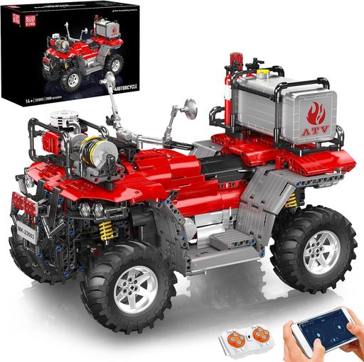 【ATVバイク ビルディングブロックおもちゃ】この1/10スケールのATV消防隊バイクは、細部まで精巧に再現されており、消火設備、水タンク、オフロードタイヤを装備しているため、勇敢な救助活動に最適なモデルです 【精密に再現された荒野救助車両...