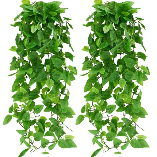 屋外用装飾 生き生き強い:壁掛け人工観葉植物は1束5本があって、全体の色は緑色で、本物の葉の形を模していますが、色の濃さは異なり、枝は自然に曲がっていて、本物のように見えます。吊るし造花は2個セットと4個セットがあり、重ねて使えば、生い茂る...