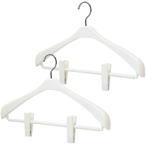 商品サイズ:肩幅42x高さ28x厚さ2.5cm 材質:本体・下棒/ポリプロピレン、クリップ/ハイインパクトスチロール・ゴム質樹脂、フック/鉄・クロームメッキ 重量:128g(1本あたり) 原産国:日本