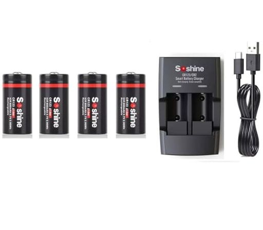 CR123A 対応の 充電 電池4本+充電器のセットです 2スロットなので、2個同時充電も可能です。対応電池規格CR2/CR123A/CR123(3.6V/3.7V) 注:3V/3.2Vの対応できません。 充電状態が一目で分る、充電ライト付...