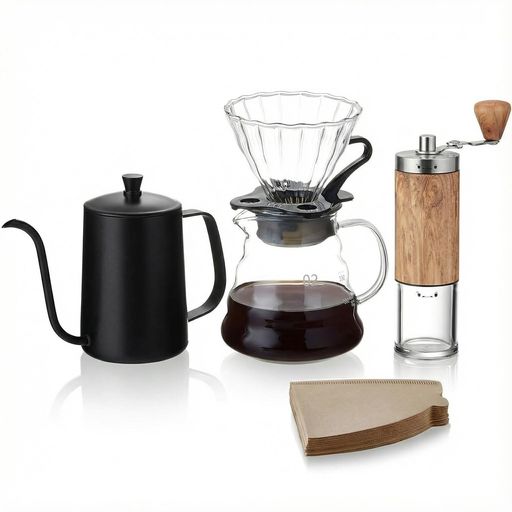グラインド 【届いてすぐ始められる5点セット・フィルター100枚付き】 コーヒーミル(手動)、コーヒードリッパー、600mlコーヒーサーバー、600mlドリップポット、そして大容量の専用フィルター100枚が揃った豪華なコーヒーセットです。届...