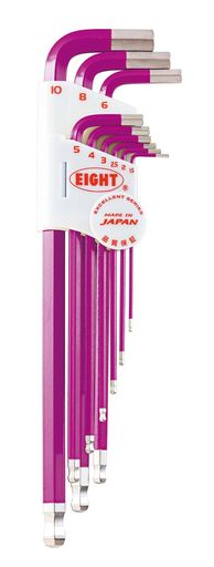 セット内容(mm):1.5、2、2.5、3、4、5、6、8、10 セット内容(本):9 テーパーヘッド[[(R)]]は本締に使える様、耐久性と耐摩耗性を一段と向上。 従来のボールポイントに比べ10%~20%ねじり強度が高く、傾けての使用(0...