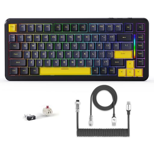 【75%レイアウトキーボード】75%レイアウト、82キーはTKLキーボードは数字キー、ファンクションキーと矢印キーを同時に備えています。ライトアップキーボードには、1600万のバックライト色と南向きledが内蔵されています。さまざまなダイナ...