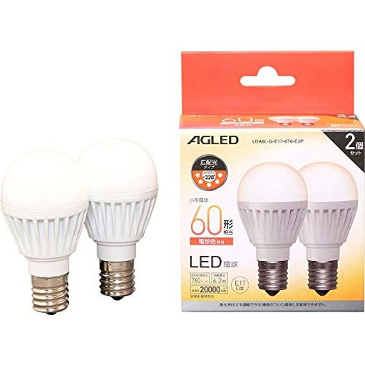 商品サイズ(cm):直径約3.8x高さ約7.4 電源: 100V(50/60Hz共用) 定格消費電力: 6.2W ●口金サイズ: E17●全光束: 760lm●配光角:約220°●設計寿命:約20000時間●使用場所:屋内用●ランプ全体の明...
