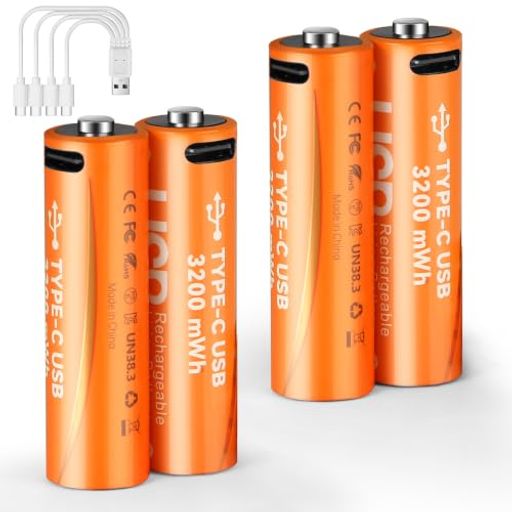 【新型単三充電式電池】充電器不要USB Type-Cポートから直接充電が可能です。専用の充電器は必要がなく、付属した USBケーブルと普通なUSBアダプタで簡単に充電を実現します。4-in-1USB Type C充電ケーブルで4本の電池を同...