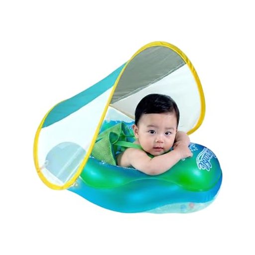 【UV カットサンシェード搭載】本製品は足入れ型浮き輪として、取り外し可能なサンシェードを標準搭載し、UV カット効果で夏の強い紫外線から赤ちゃんの肌を守る高い日焼け止め性能を備えています。膨張時のサイズは縦約 55cm・横約 60cm・奥...