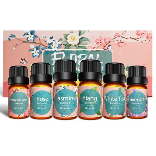 【6種類の香りを集めた精油セット】10ml*6本。香り:ラベンダー/ローズ/桜/ホワイトティー/イランイラン/ジャスミン。初心者のお試し、大切な方へのプレゼントとしても最適! 【100%純天然】植物の花、葉、果皮、果実、心材、根、種子、樹皮...