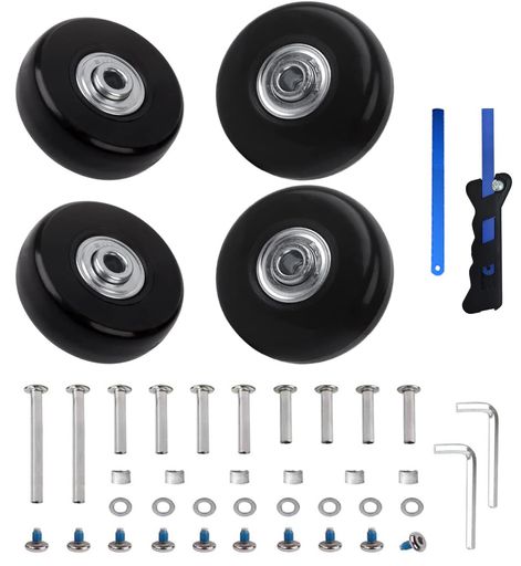 「交換タイヤキット内容」4*キャスター(直径45mm)、10*ボルト(車軸30mm*435mm*460mm*2)、10*ネジ、8*ワッシャー、2*レンチ、1*手袋、1*切断用鋸1x説明書。 「サイズ」輪外径45mm、輪幅18mm、軸受部幅2...